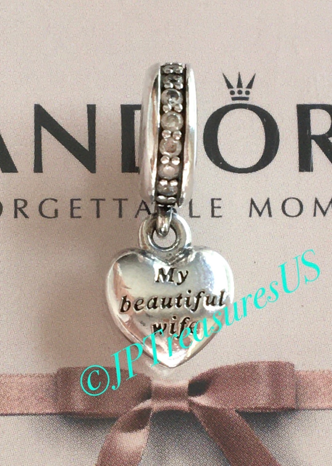 Authentic Pandora My Beautiful Wife Dangle Charm With Clear CZ Retired ...