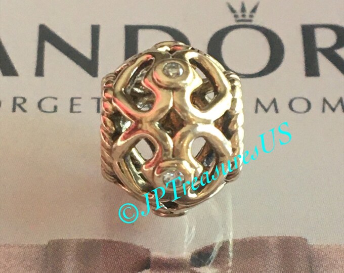 Authentic Pandora Open Hearts With Diamonds Charm Solid 14K Yellow Gold ...