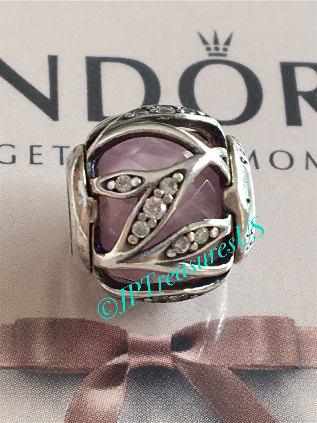 Authentic Pandora Pink Crystal Leaves Clear CZ Charm Retired Pandora ...