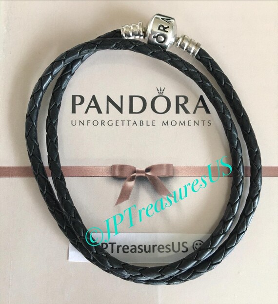 Authentic Pandora Black Leather Bracelet Double Braided 13 33cm Pandora Free Shipping