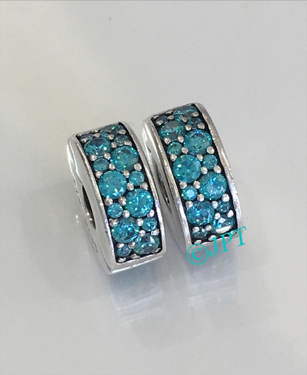 2 Pandora Shining Elegance Clips Spacers With Teal CZ Retired Pandora ...