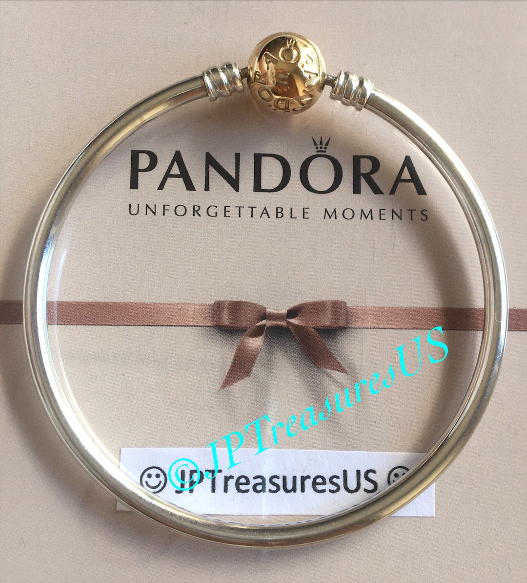 Authentic Pandora Bangle Bracelet Sterling Silver With 14k Yellow Gold ...