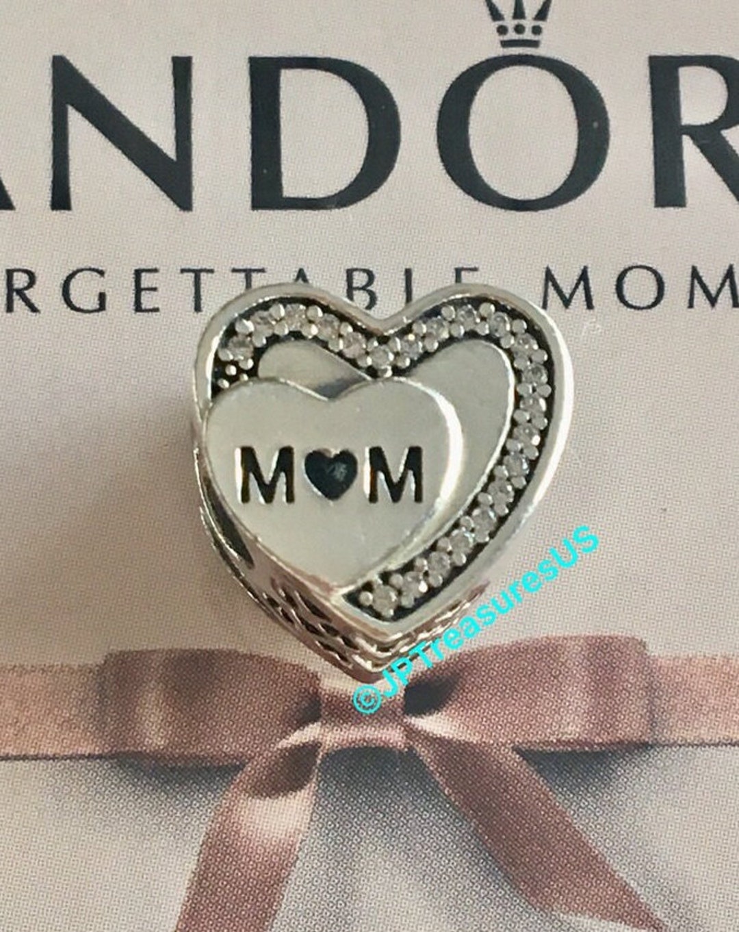 Authentic Pandora Tribute to Mom Heart With Clear CZ Charm Pandora ...