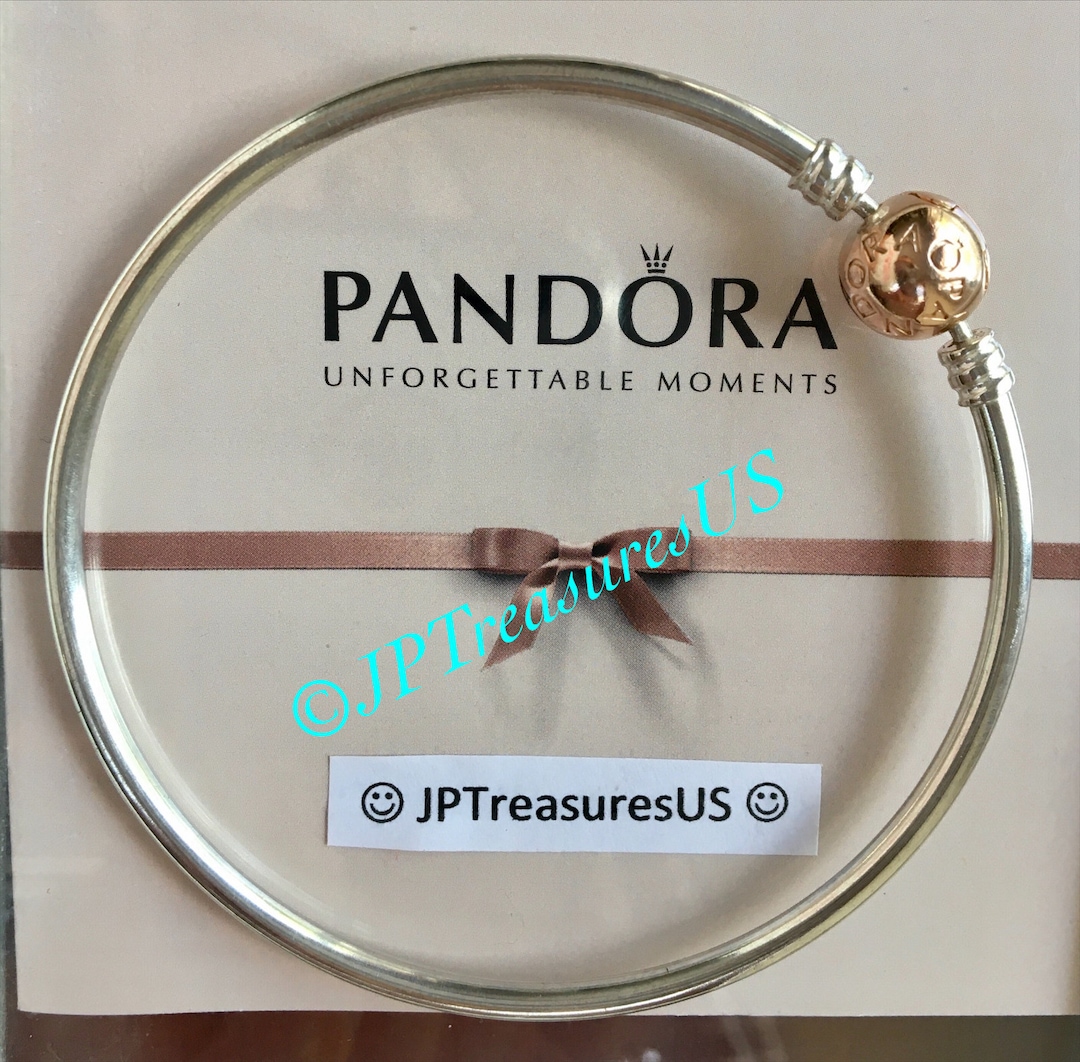 Authentic Pandora Bracelet Bangle Sterling Silver With Rose Gold Ball ...