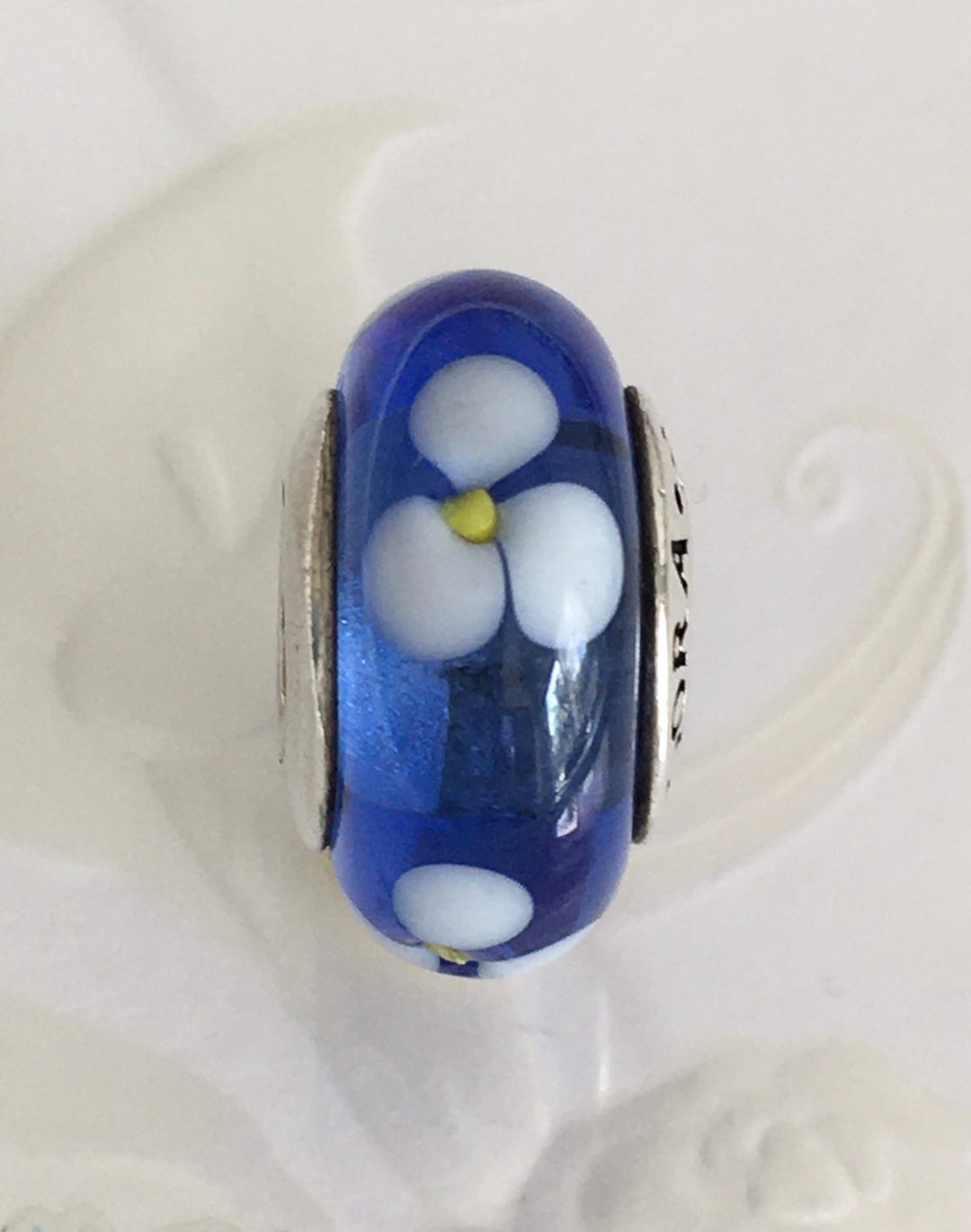 Pandora Flowers Blue Murano Glass Bead Charm Retired Pandora Charm ...