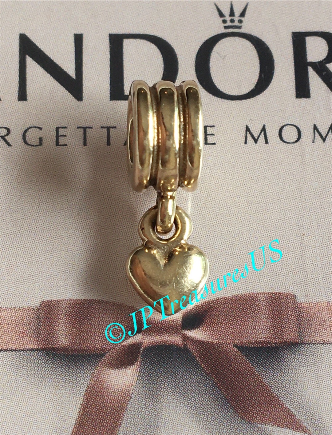 Authentic Pandora Heart Dangle Charm Solid 14k Yellow Gold Heart ...