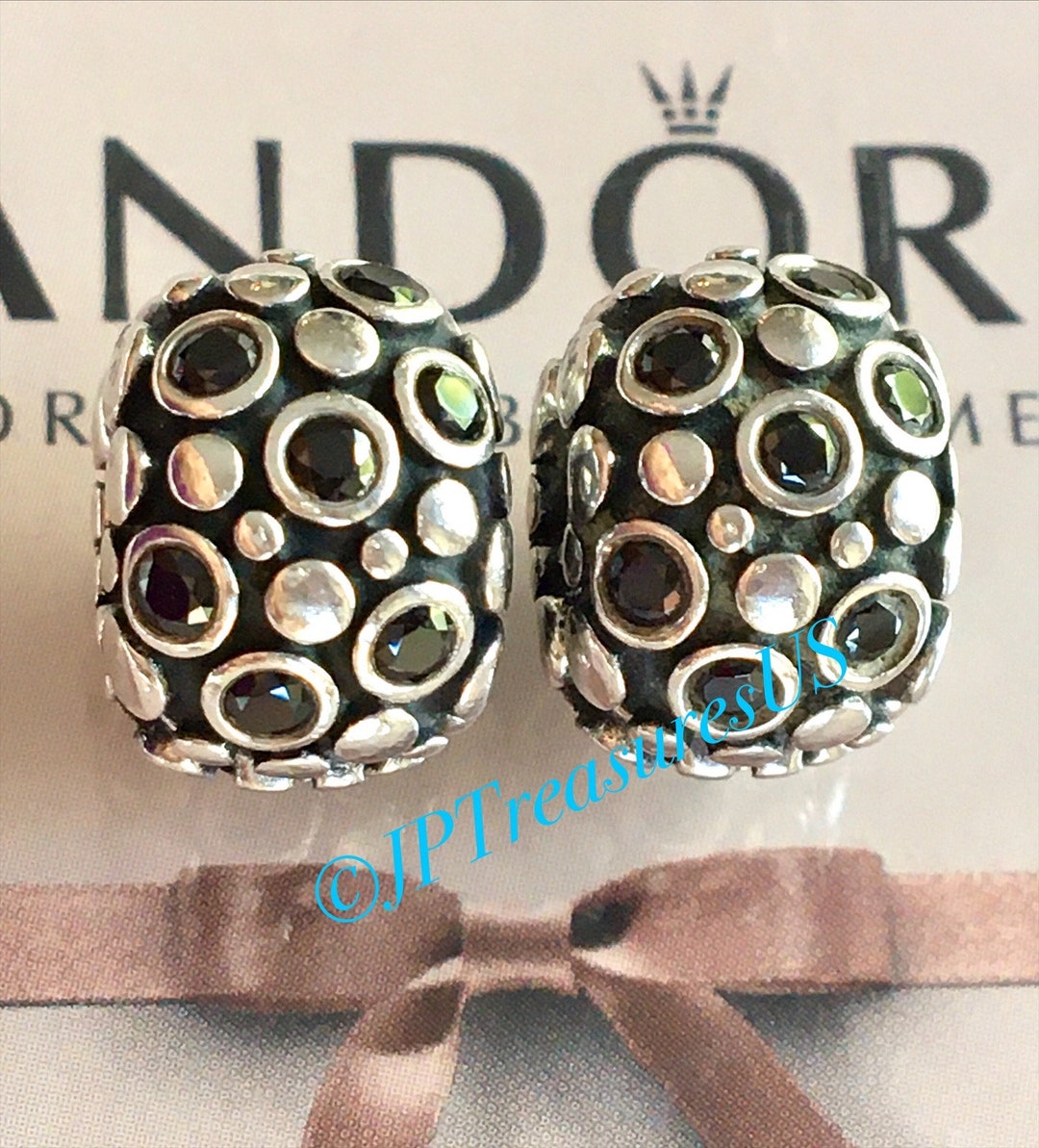 2 Authentic Pandora Encore Clips With Black Cubic Zirconia Charm ...