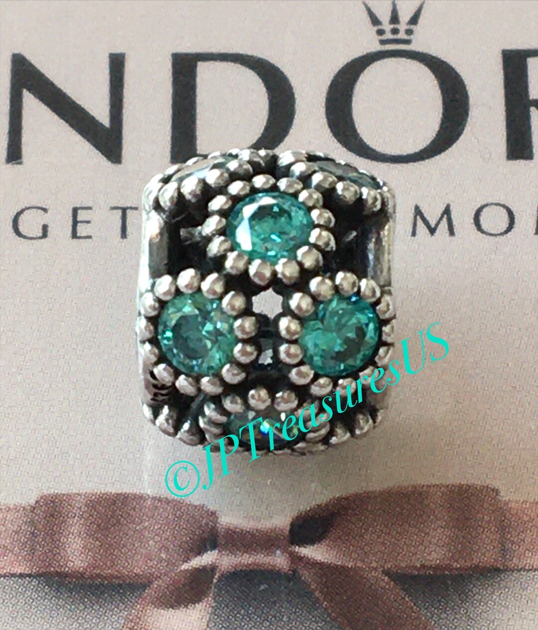 Authentic Pandora Studded Lights Openwork Circles With Teal CZ Charm ...
