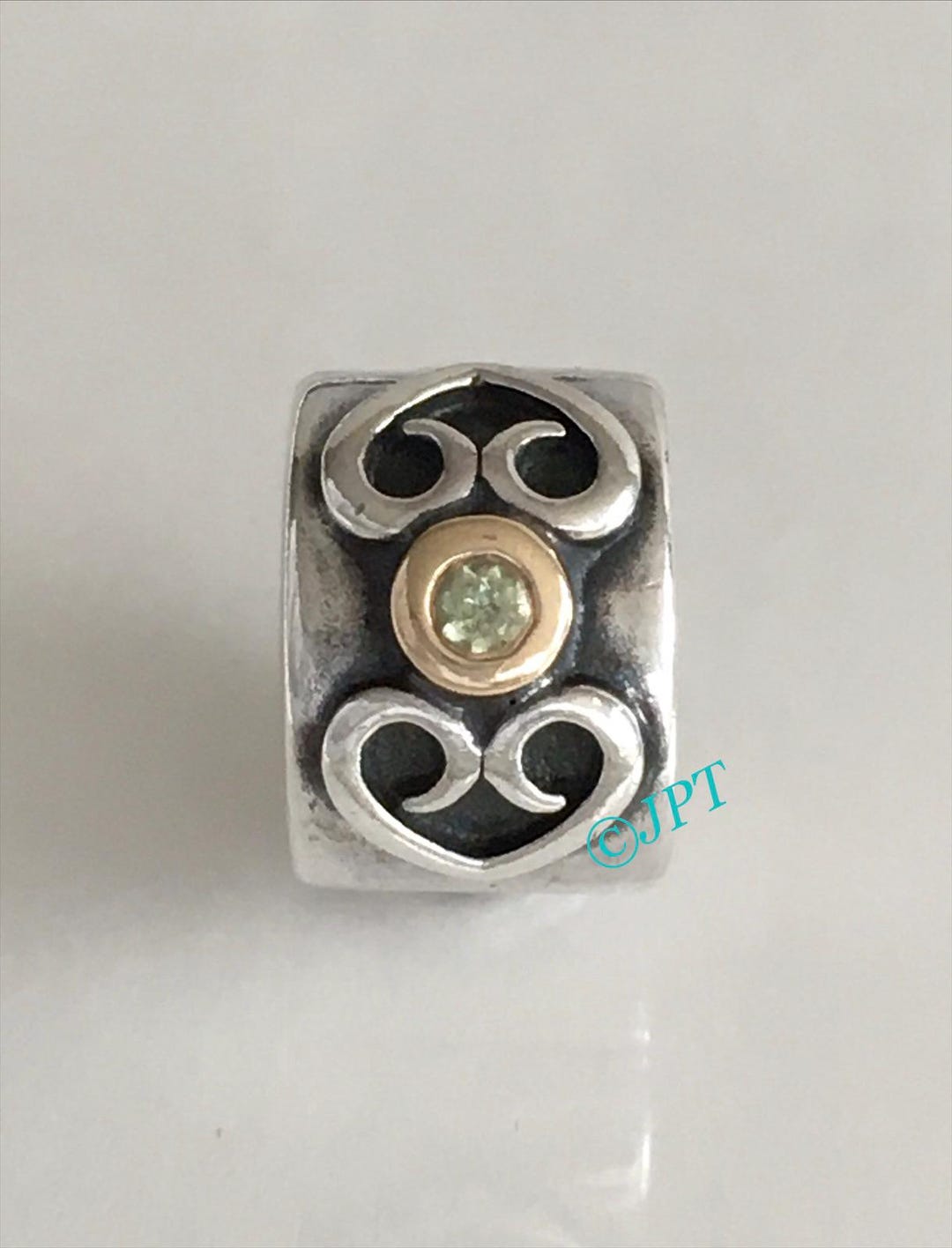 Pandora Double Heart Clip Charm Two Tone With Green Peridot Retired ...