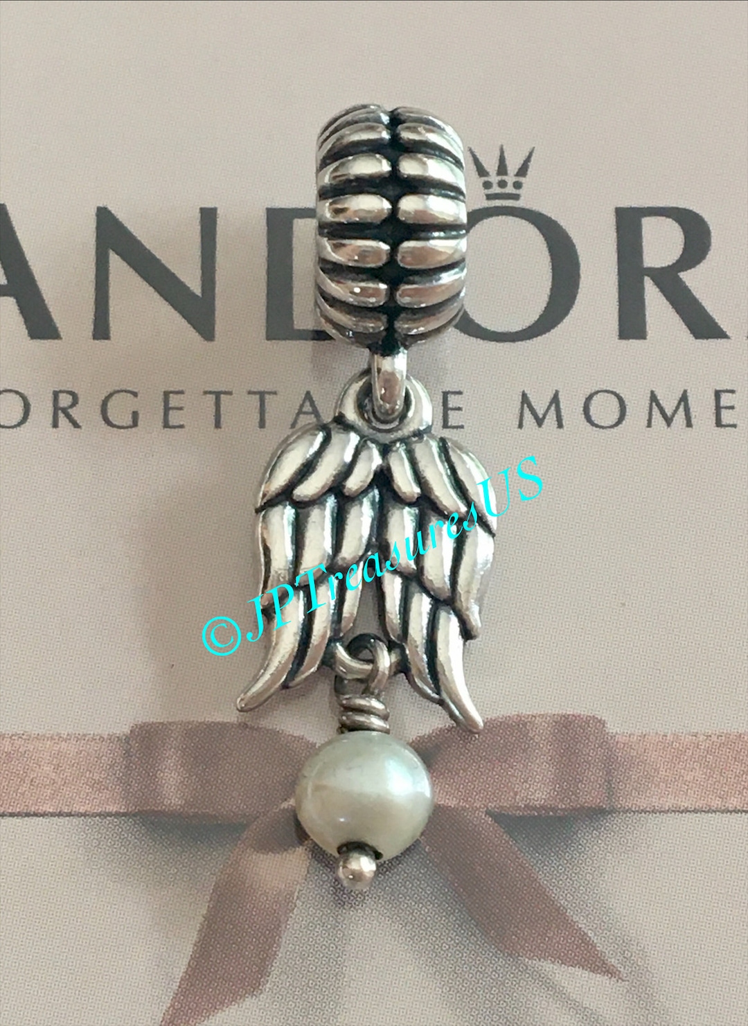 Authentic Pandora Angel Wings Pearl Dangle Charm Retired Pandora Charm ...