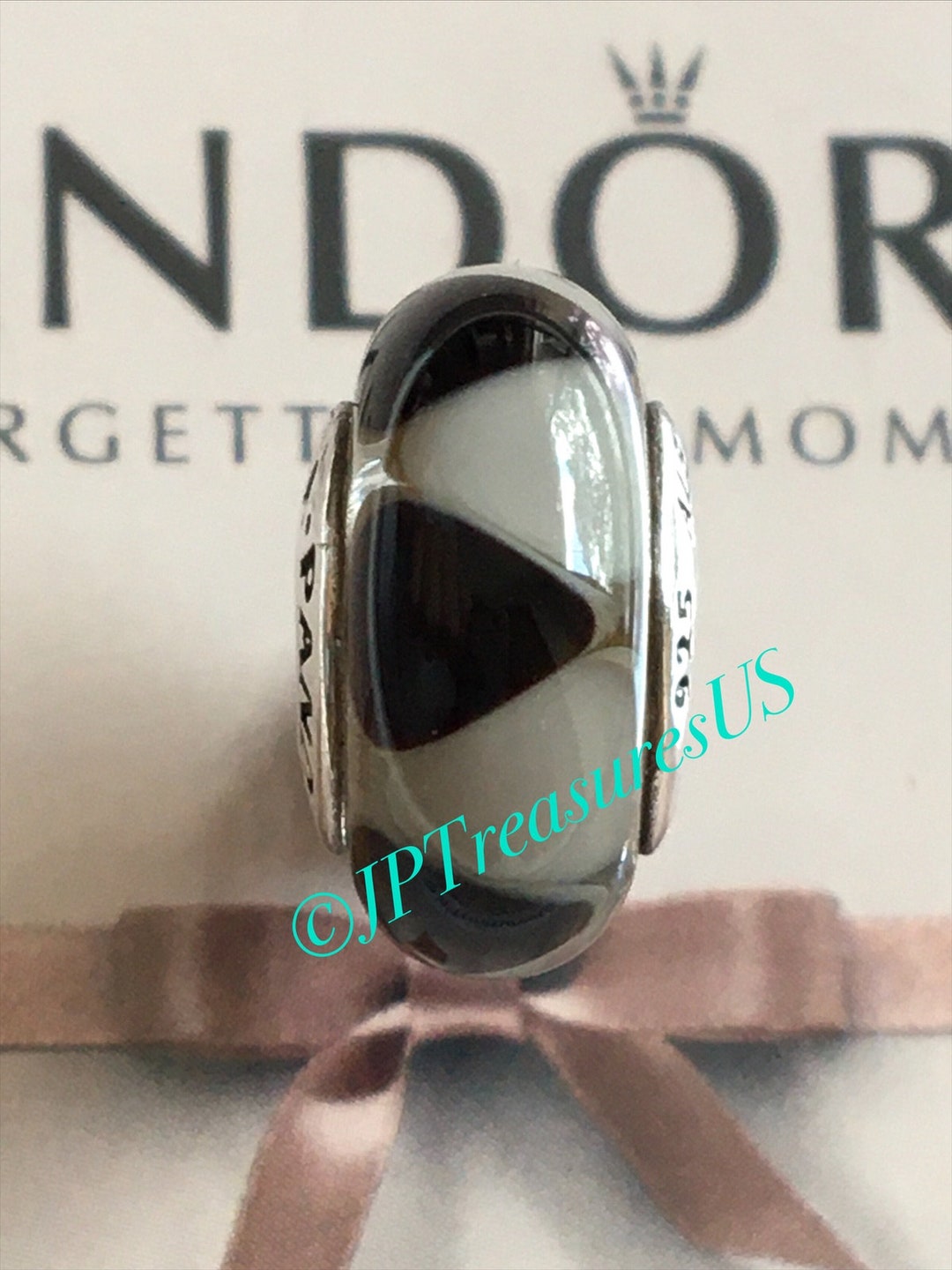 Authentic Pandora Captivating Black and Grey Murano Glass Charm Retired ...