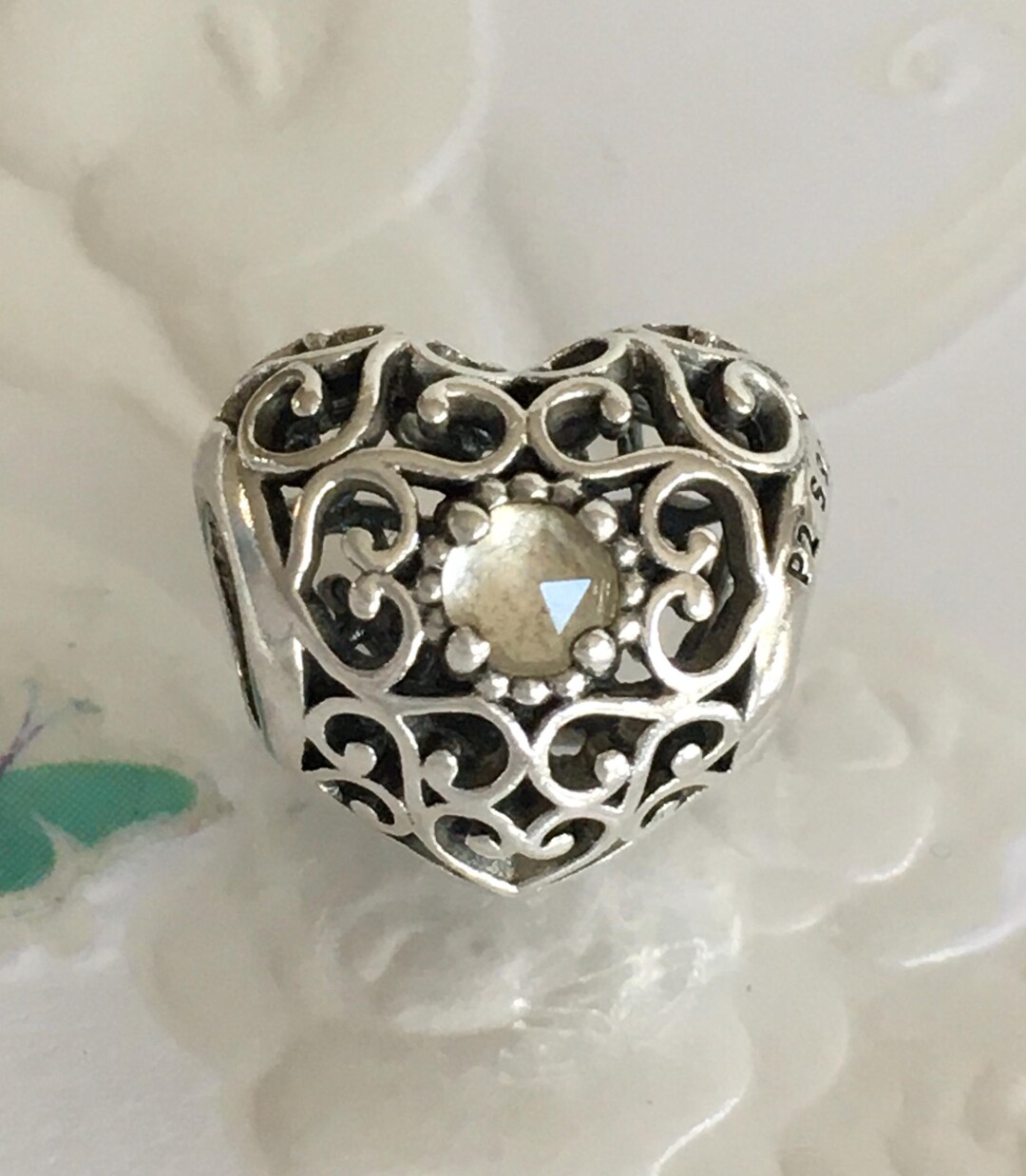 Pandora April Signature Heart Birthstone Charm Retired Pandora Heart ...