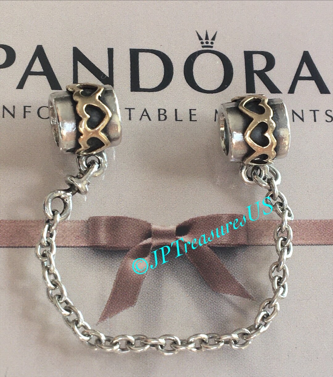 Authentic Pandora Safety Chain Gold Hearts Two Tone Retired Pandora ...