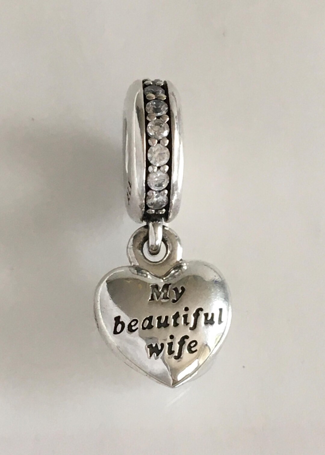 Pandora My Beautiful Wife Dangle Charm With Clear CZ Retired Pandora ...