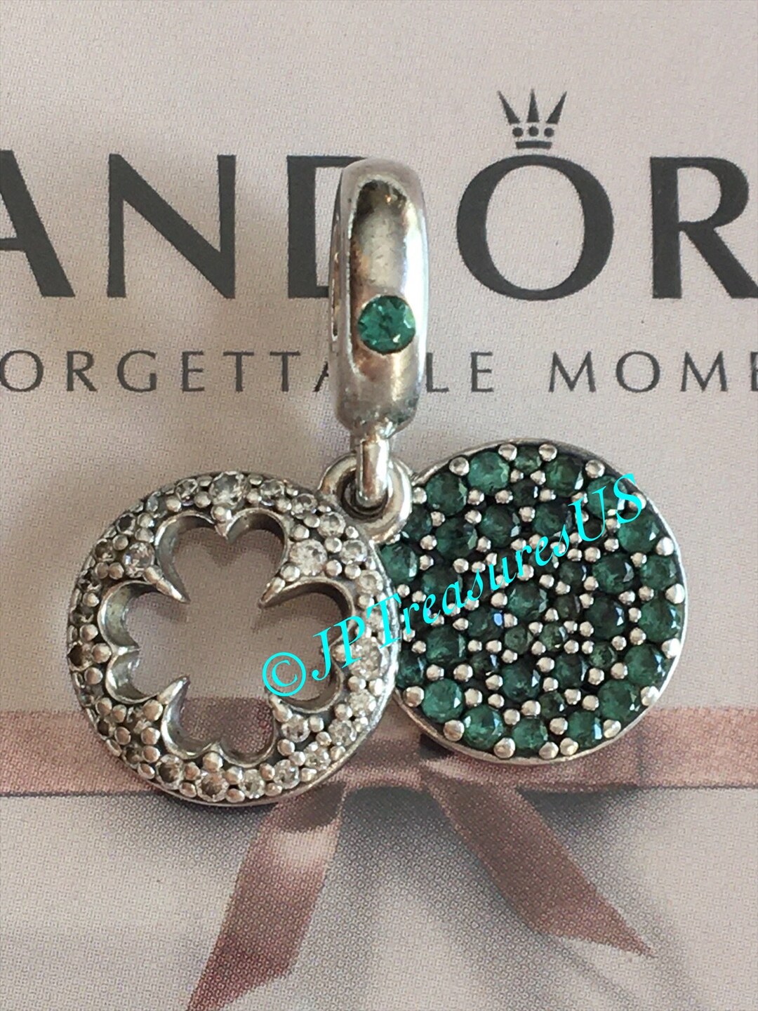 Authentic Pandora Lucky Four Leaf Clover Dangle Charm Green and Clear ...