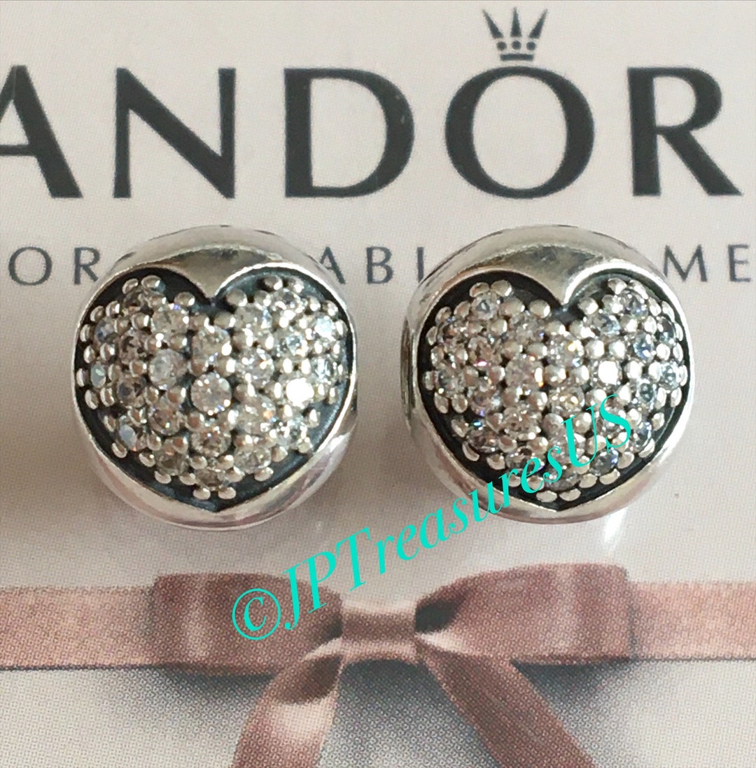 2 Authentic Pandora Sparkling Hearts Clips With Clear CZ Retired ...