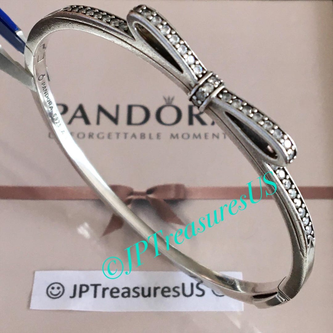 Authentic Pandora Bracelet Sparkling Bow Bangle Sterling Silver ...