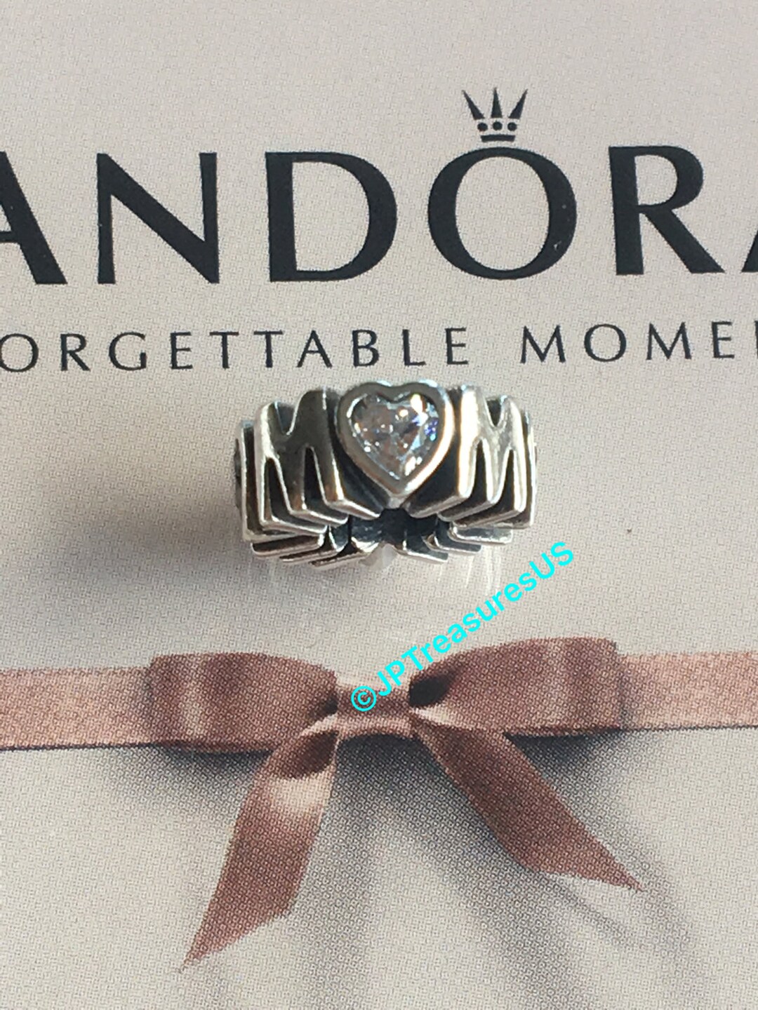 Authentic Pandora Spacer Mom With Clear CZ Retired Pandora Charm Spacer ...