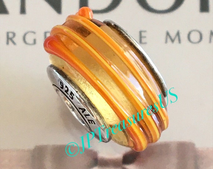 Authentic Pandora Orange Ribbon Murano Glass Charm Retired Pandora ...