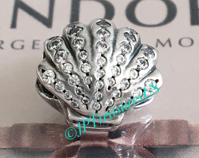 Authentic Pandora Disney Ariel’s Shell Clear CZ Charm Pandora Seashell ...
