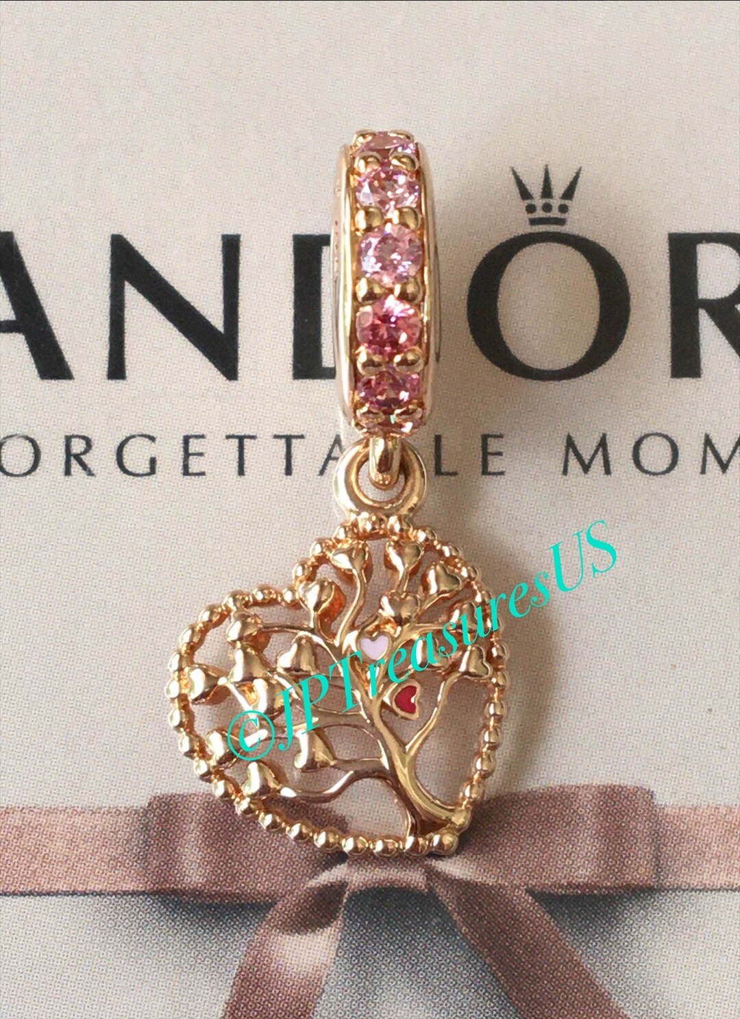 Authentic Pandora Tree of Love Heart You and Me Dangle Charm Rose Gold ...