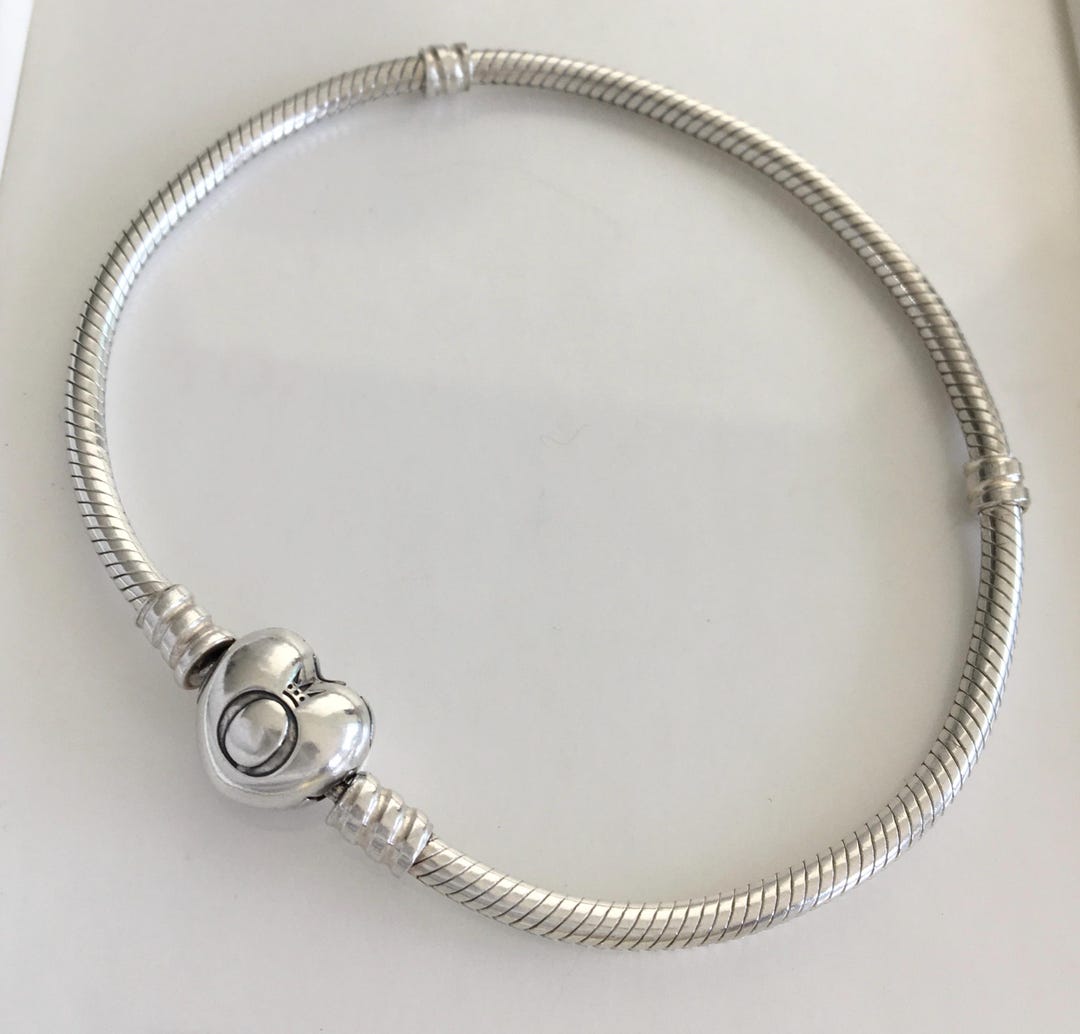 Authentic Pandora Bracelet Heart Shape Clasp Sterling Silver 8.5” (21 ...