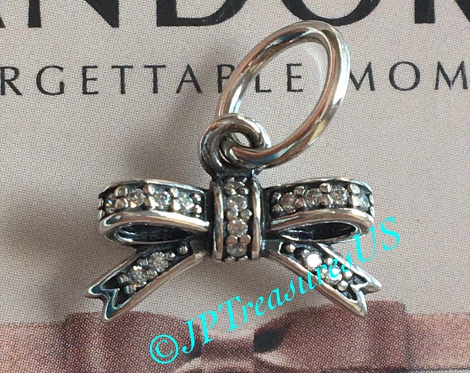Authentic Pandora Sparkling Bow With Clear CZ Dangle Charm Retired ...