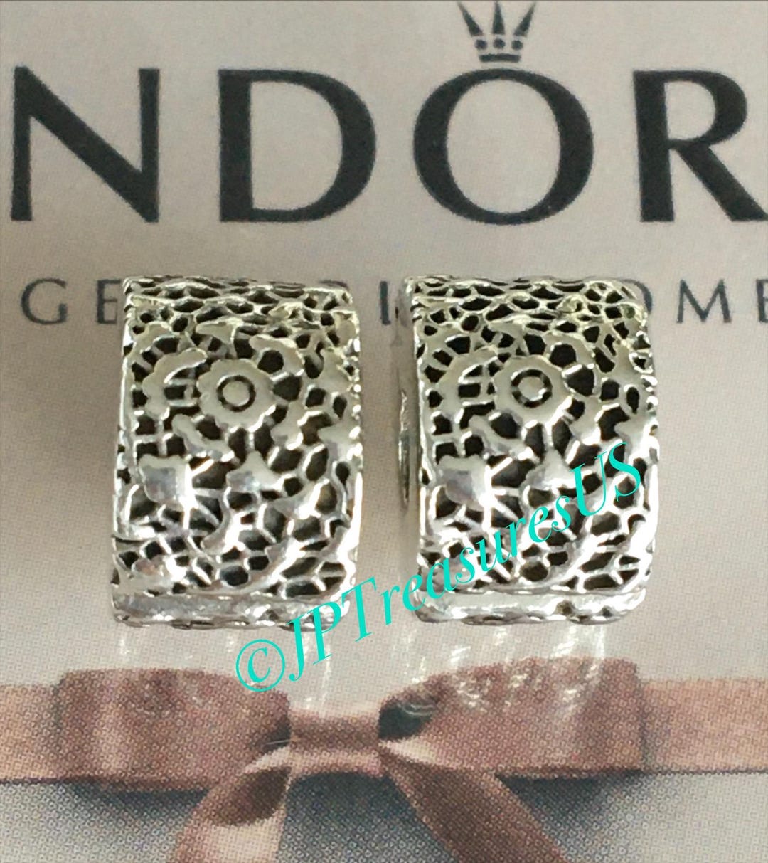 2 Authentic Pandora Layers of Lace Clips Retired Pandora Clips Charms ...