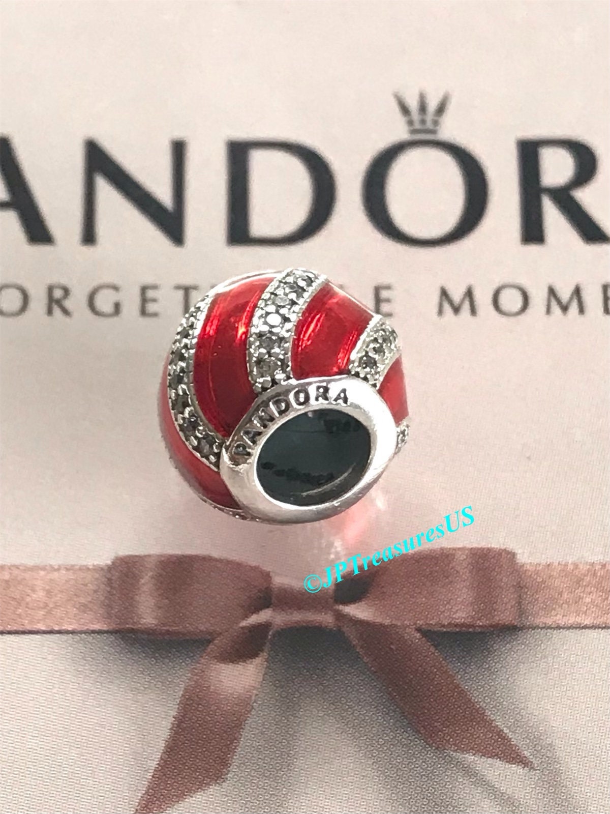 Authentic Pandora Adornment Charm Red Enamel and Clear CZ | Etsy
