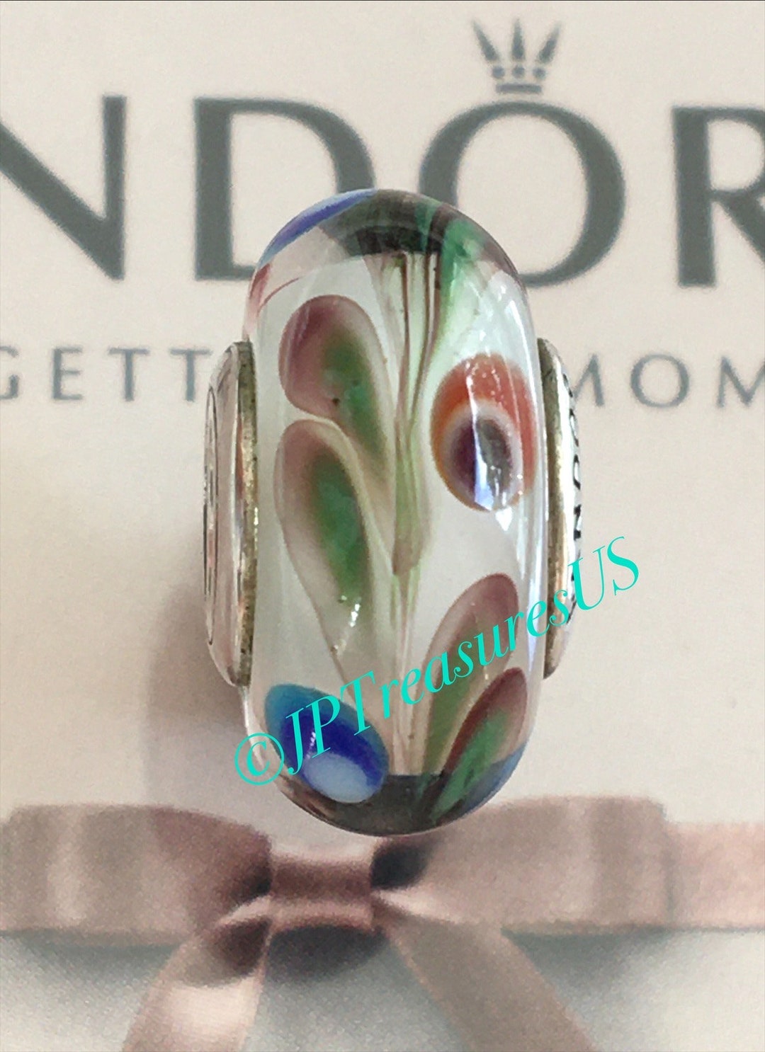 Authentic Pandora Folklore Peacock Murano Glass Charm Bead Retired ...
