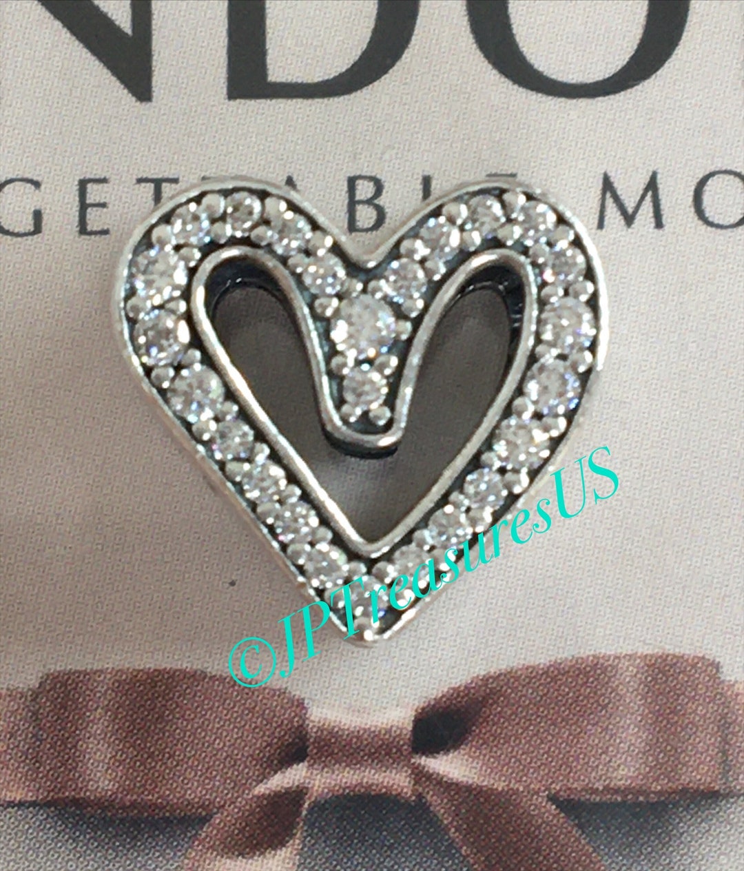 Authentic Pandora Freehand Heart With Clear CZ Charm Pandora Heart ...