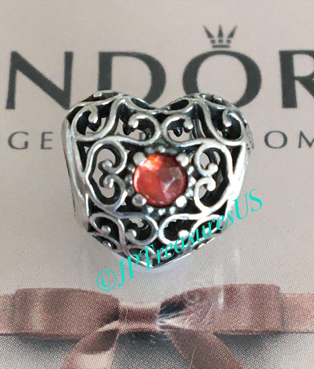 Authentic Pandora January Garnet Signature Heart Charm Pandora ...