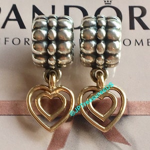 2 Authentic Pandora Heart of Hearts Dangle Clips Pandora Two Tone Clips ...