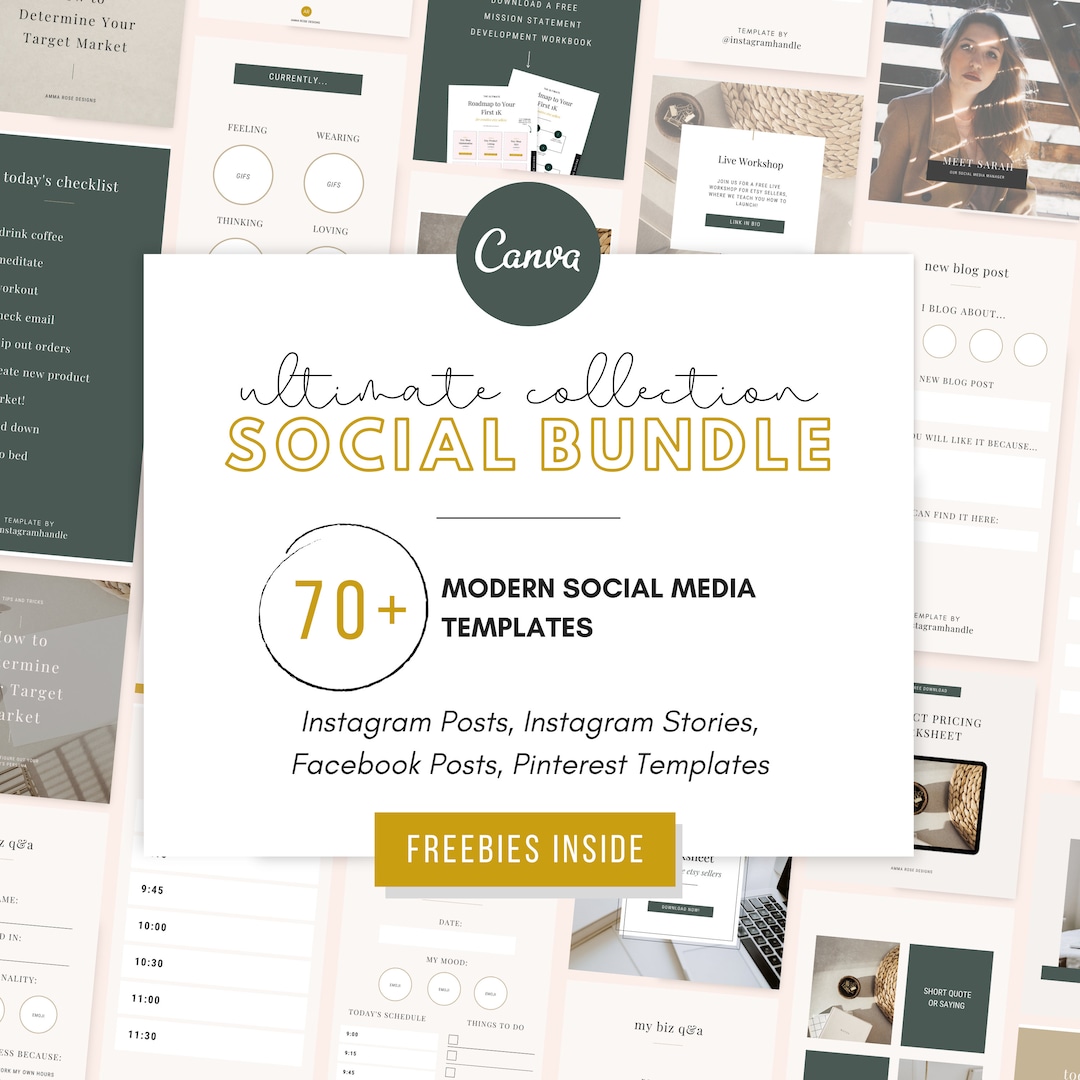 Modern Social Media Template Bundle | Canva Template | Marketing Bundle ...