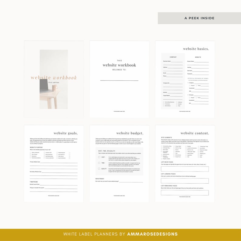 Printable White Label Website Workbook | Website Building Workbook ...