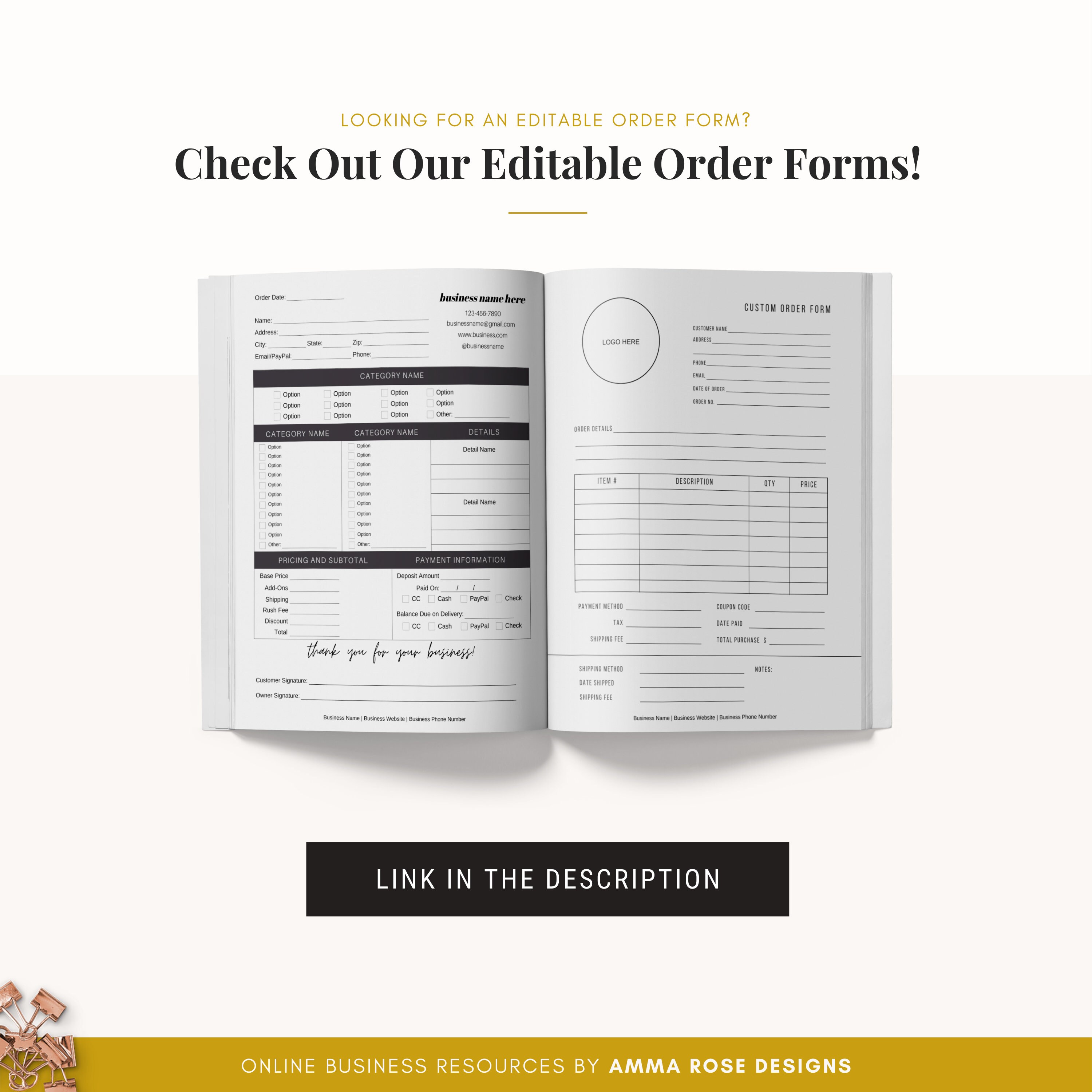 Business Order Book Order Forms Custom Order Form | Etsy