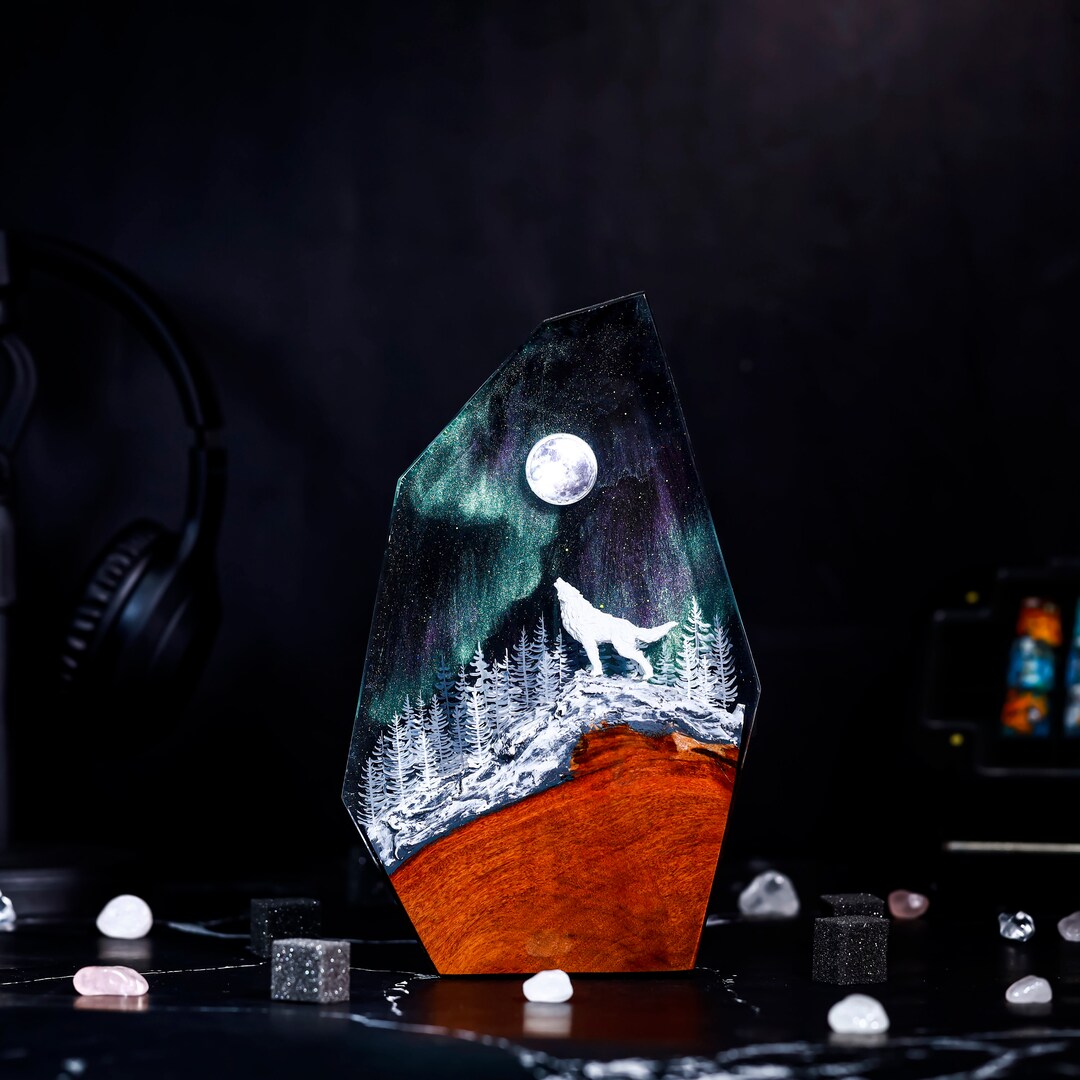 Aurora Borealis Lamp Howling Wolf Northern Lights Lamp Alaska Decor ...