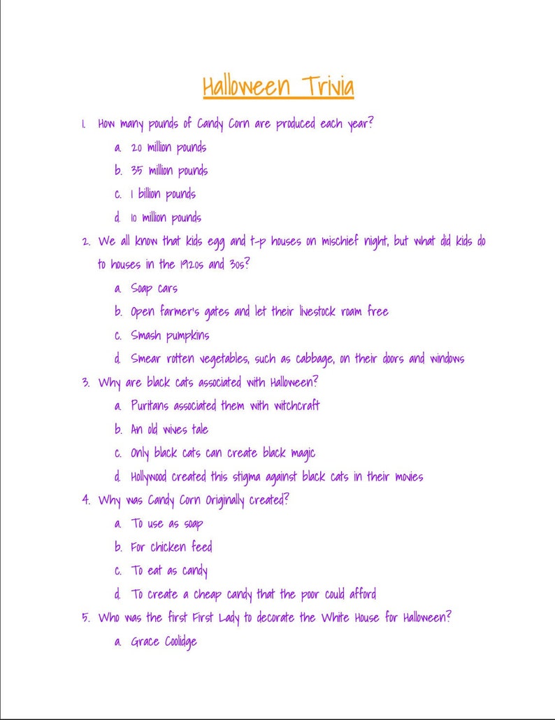 Halloween Trivia - Etsy