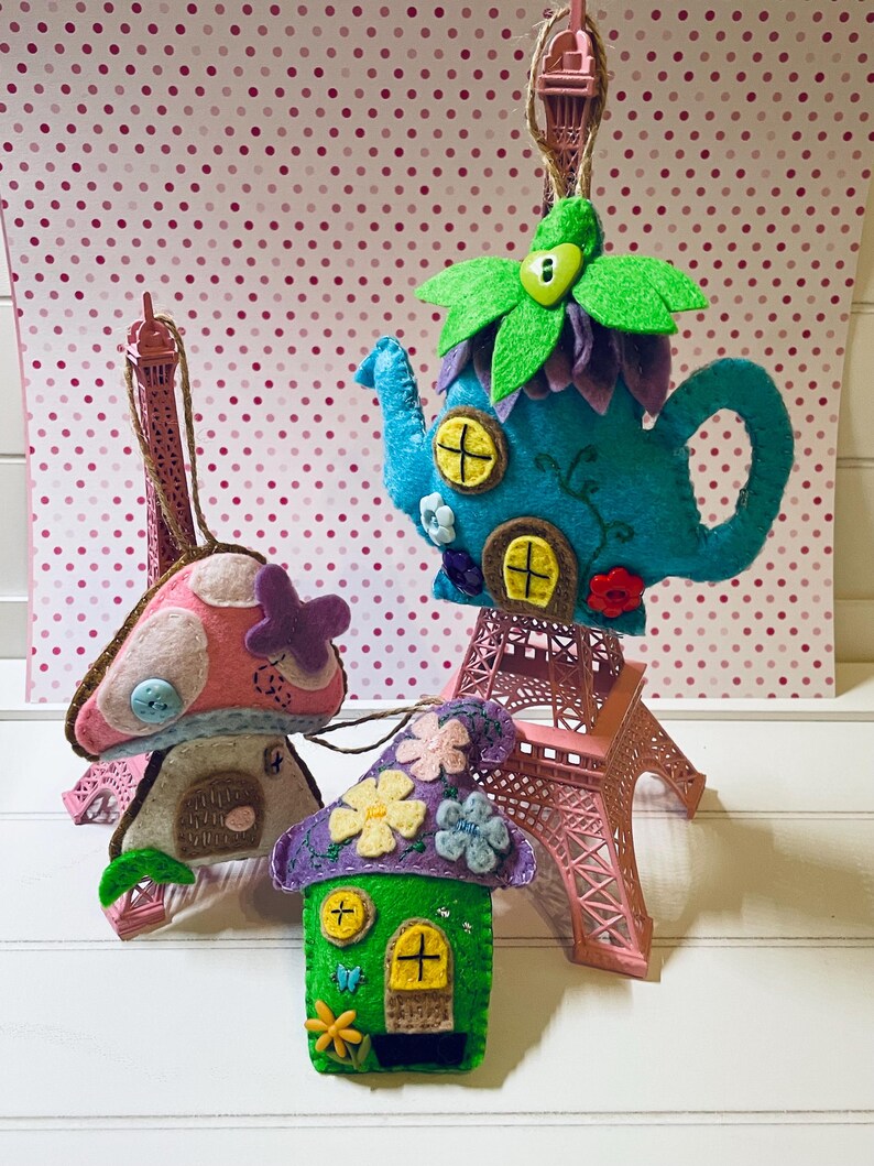 Set of Three Felt Fairy House Ornaments - Etsy