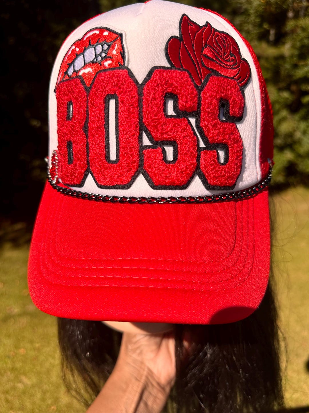 Custom Embroidered Trucker Hat: Red Chenille "boss" Patch - Etsy