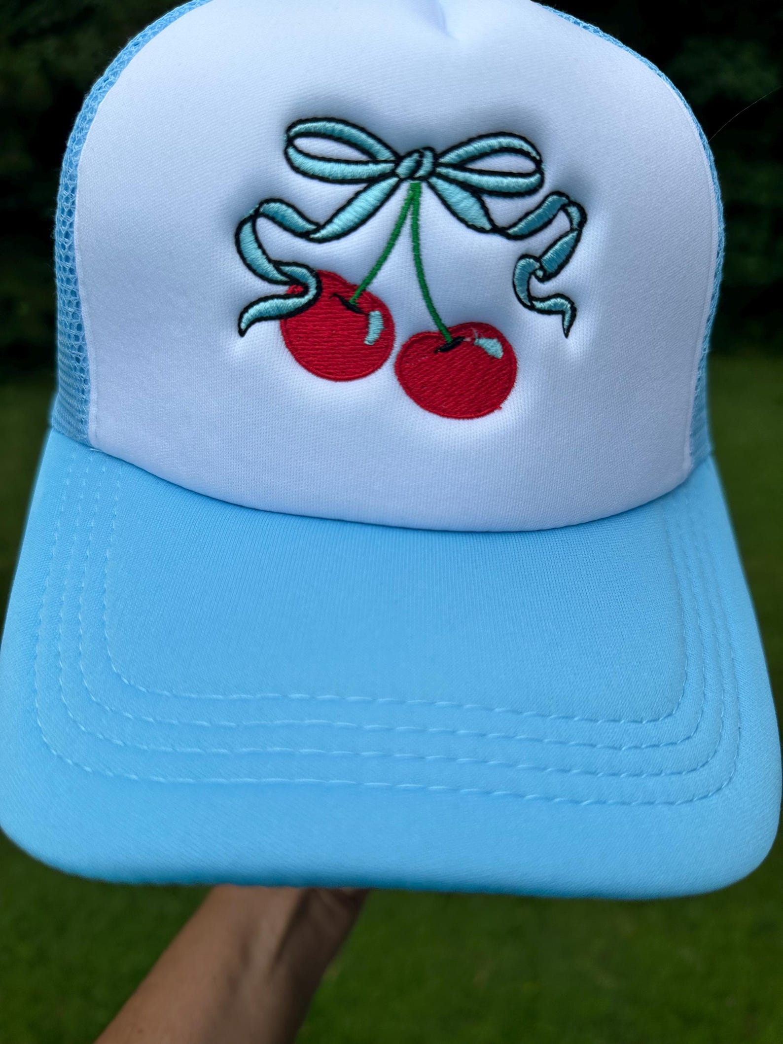 Custom Embroidered Bow and Cherries Trucker Hat - Etsy