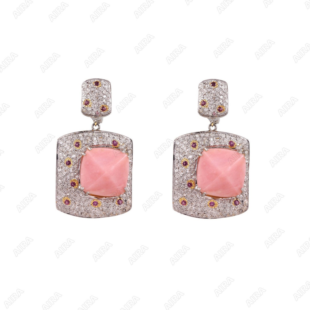 925 Sterling Silber Echte Pave Diamant Pink Opal Edelstein Mode ...