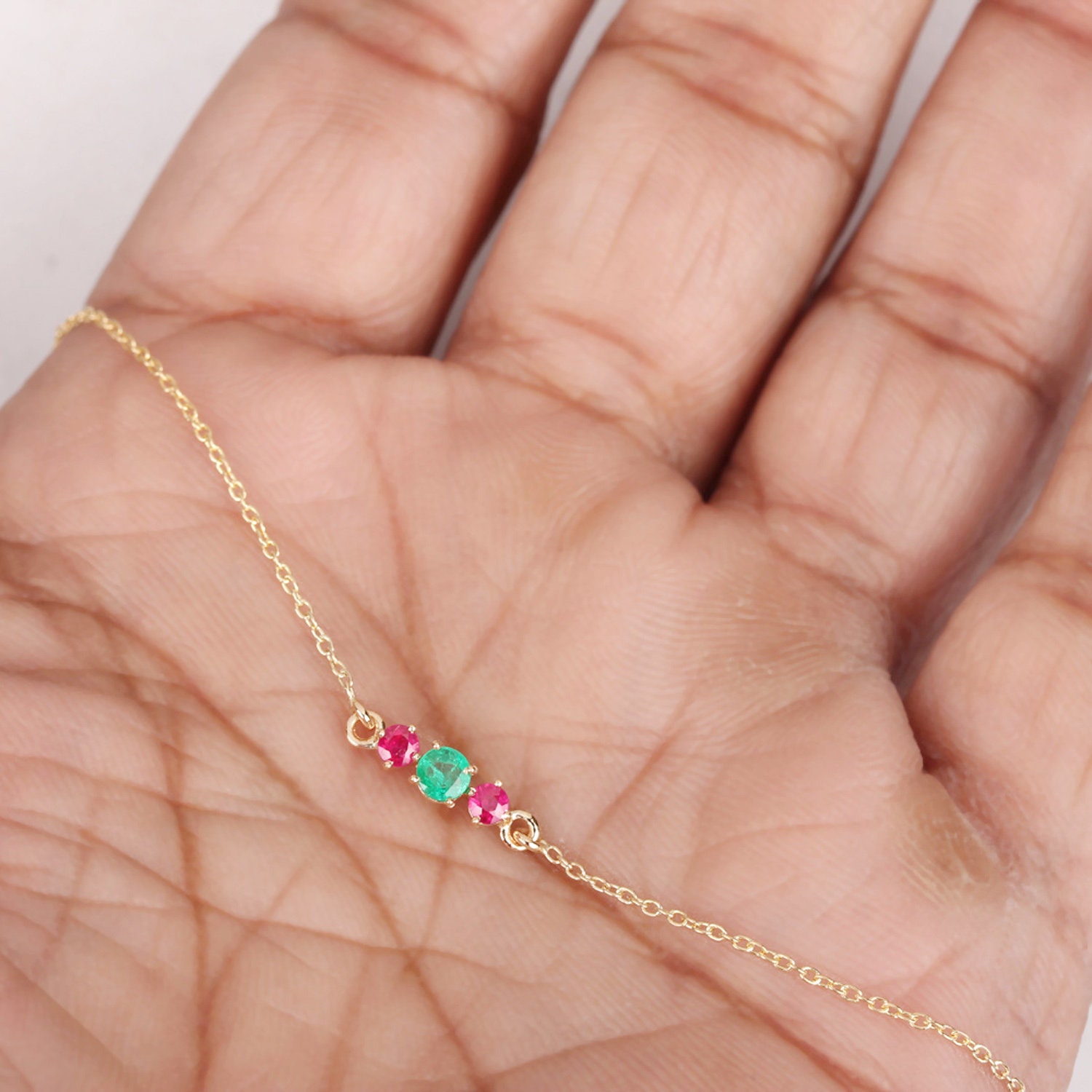 Natural Emerald and Ruby Gemstone Chain Bracelet Solid 18k - Etsy