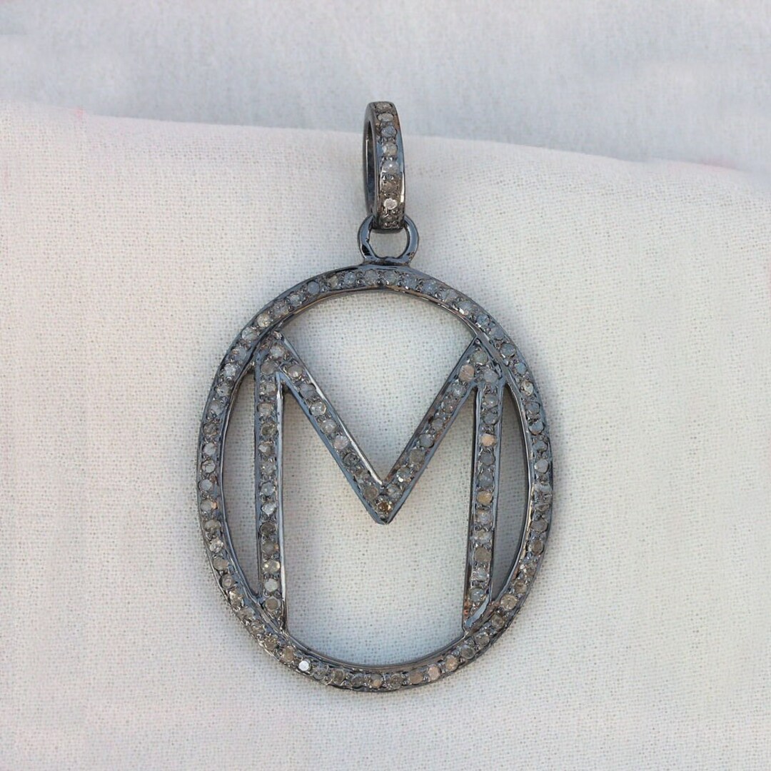 Sterling Silver Pave Diamond Initial M Pendant Jewelry - Etsy