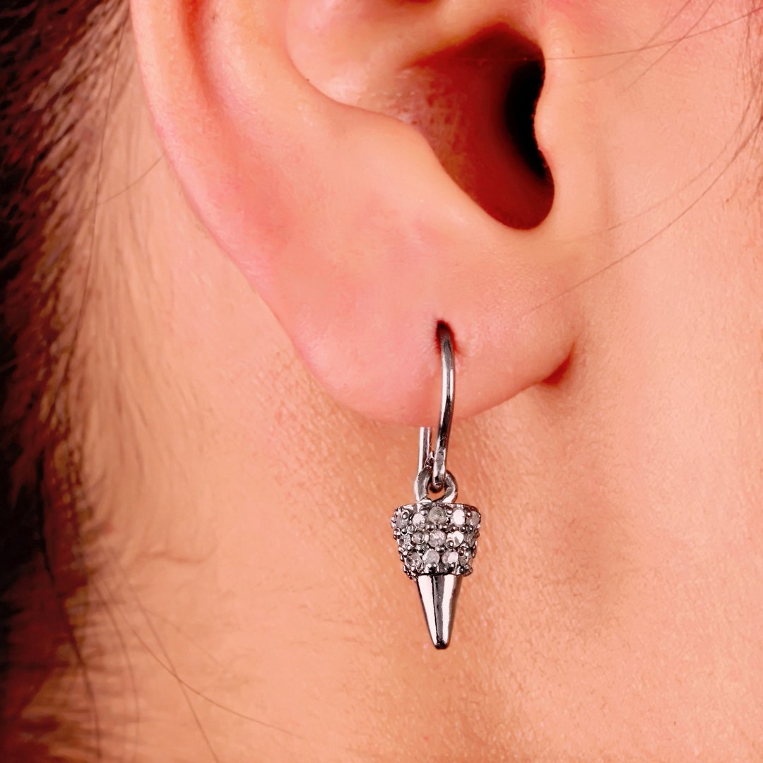 Solid 925 Sterling Silver Natural Pave Diamond Spike Dangle & - Etsy