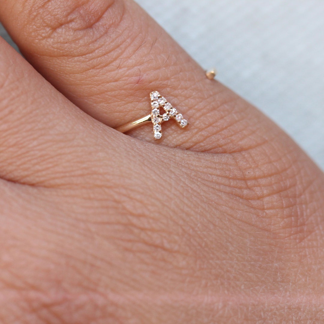 Solid 18k Yellow Gold Initial Letter A Open Alphabets Band Ring Genuine ...
