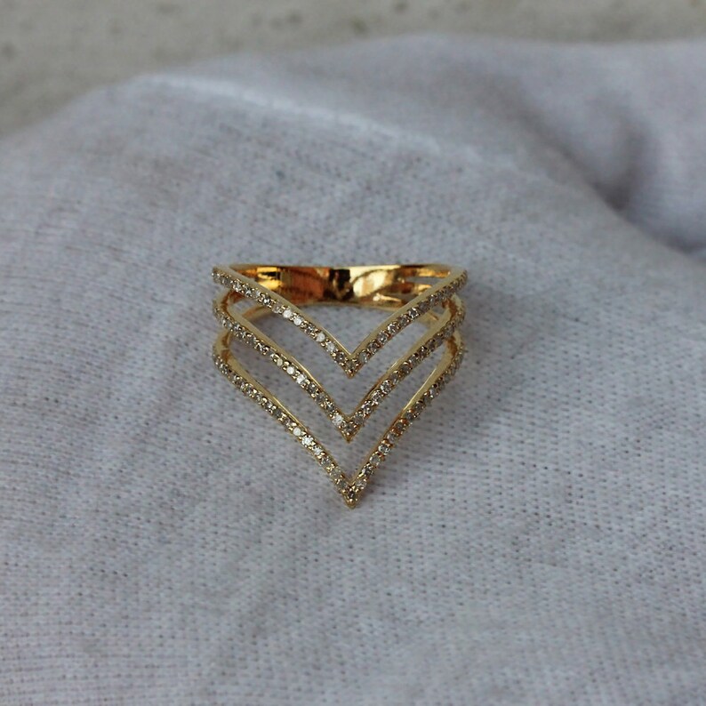 Chevron Pave Diamond Minimalist Ring 18k Yellow Fine Gold - Etsy