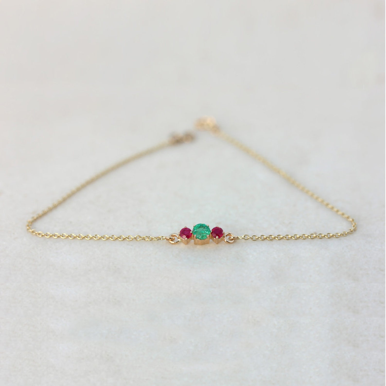 Natural Emerald and Ruby Gemstone Chain Bracelet Solid 18k - Etsy