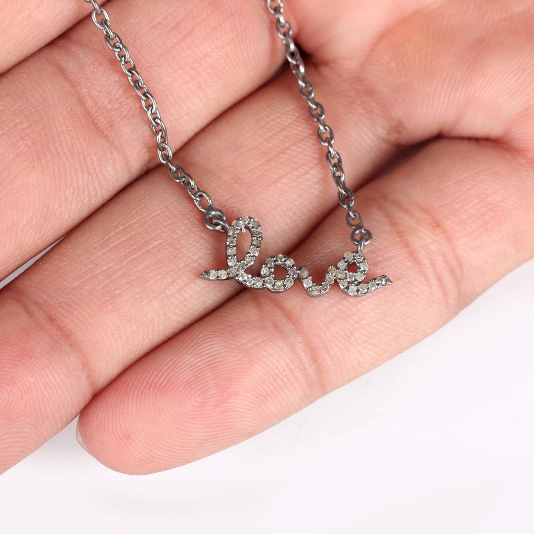 Genuine 0.23 Ct Pave Diamond Connector Script Word Love Pendant ...