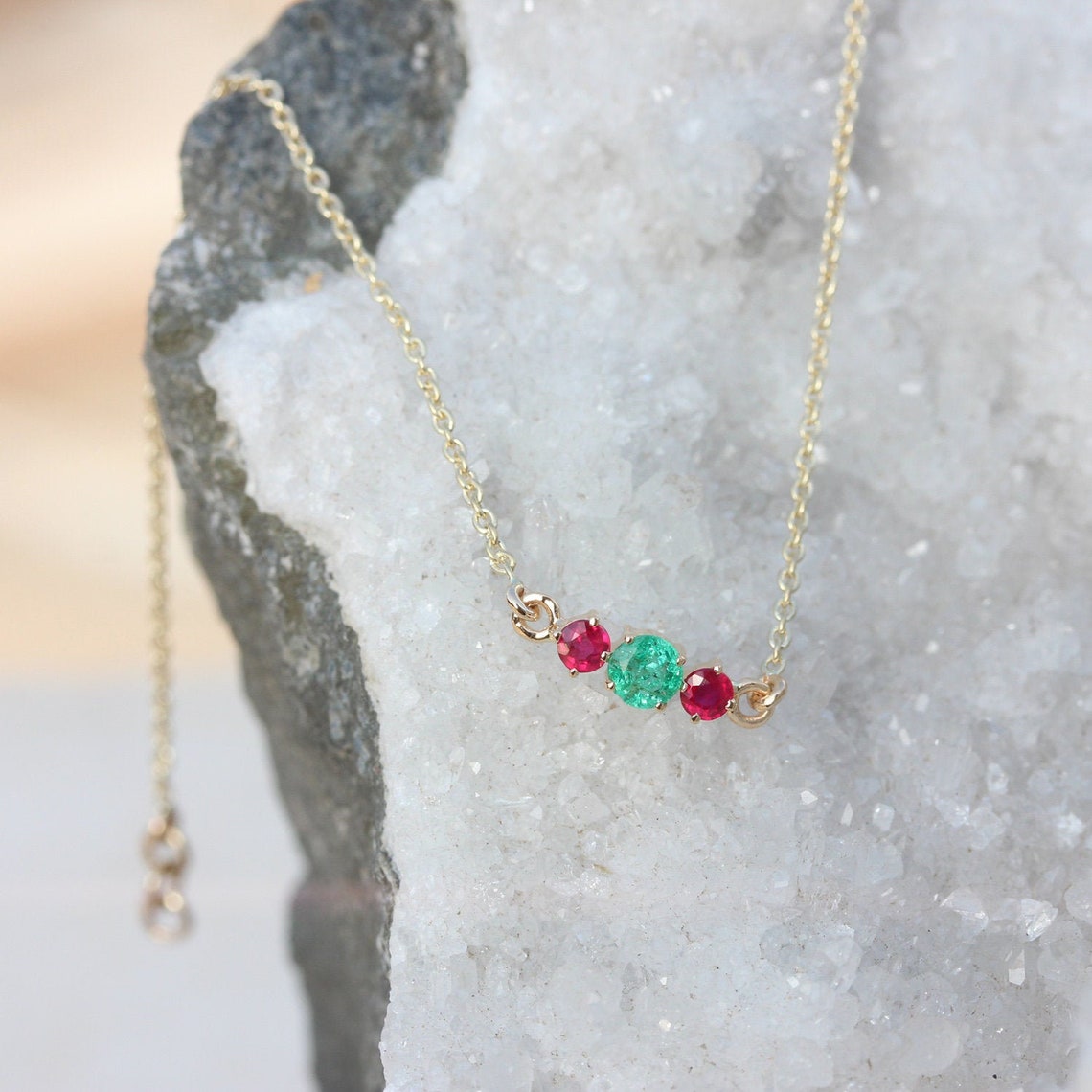 Natural Emerald and Ruby Gemstone Chain Bracelet Solid 18k - Etsy